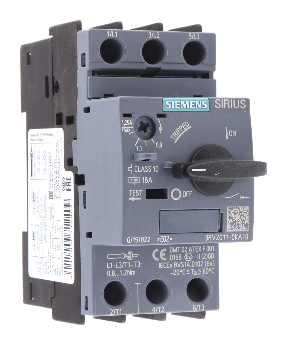 Siemens 3RV2011-0KA10 0.9 → 1.25 A SIRIUS 3RV Motor Protection Circuit ...